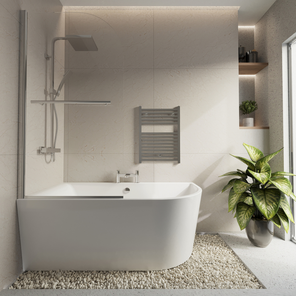 Selsley 1500 Curved Freestanding Super Deep Shower Bath with Chrome ...