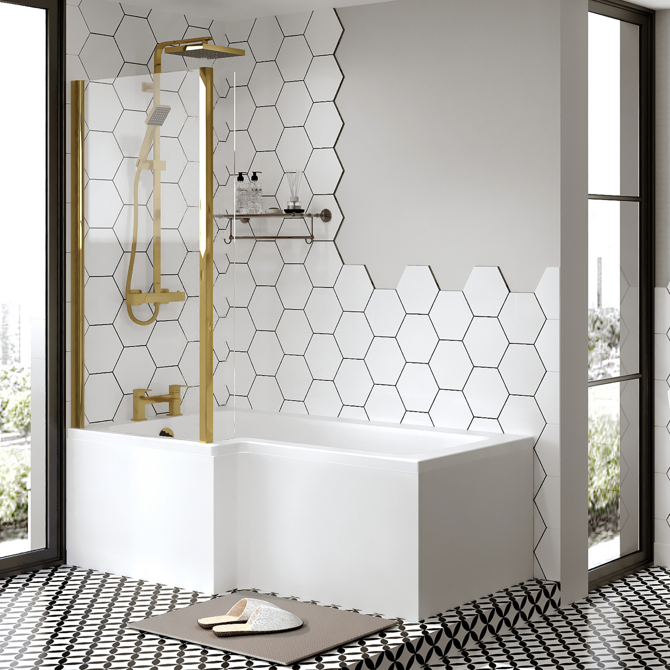 L shaped shower bath store
