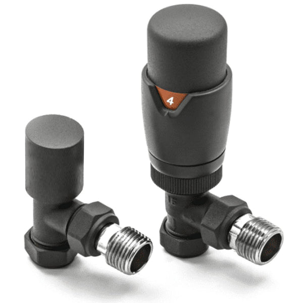 Anthracite Thermostatic Radiator Round Valves with 130mm Pipe Sleeves ...