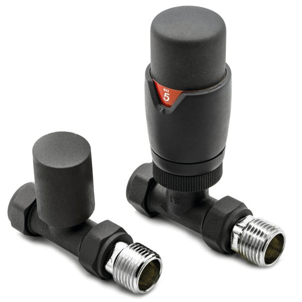 Anthracite Thermostatic Radiator Round Valves with 130mm Pipe Sleeves ...