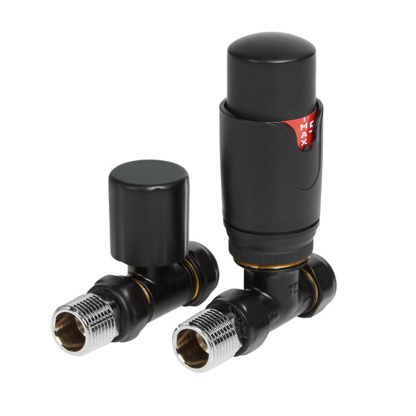 Black Thermostatic Radiator Round Valves with 130mm Pipe Sleeves ...