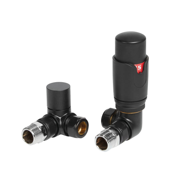 Black Thermostatic Radiator Round Valves with 130mm Pipe Sleeves ...