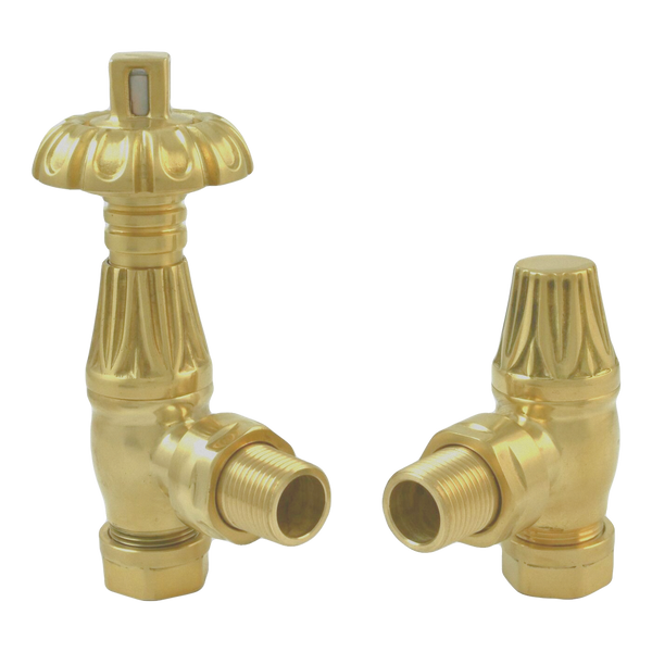 Westminster Brushed Brass Thermostatic Radiator Round Valves with 130mm ...