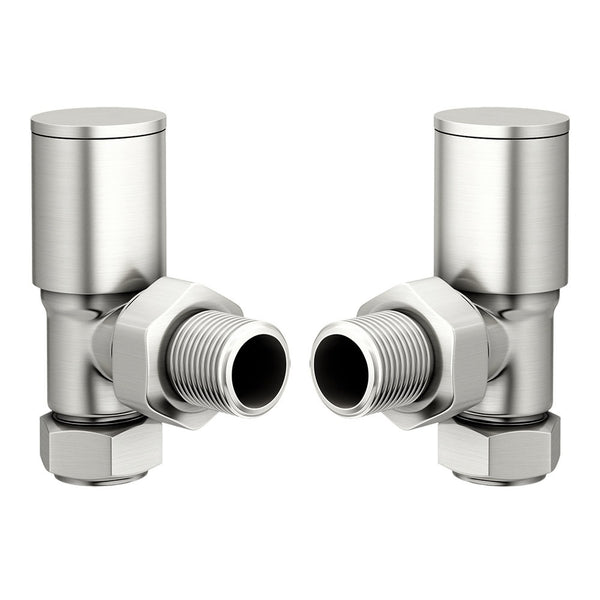 Brushed Nickel Manual Radiator Round Valves with 130mm Pipe Sleeves ...
