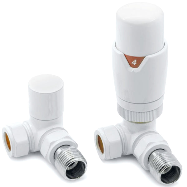 White Thermostatic Radiator Round Valves with 130mm Pipe Sleeves - Cor ...
