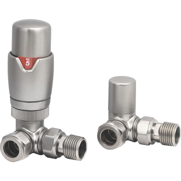 Brushed Nickel Thermostatic Radiator Round Valves with 130mm Pipe ...