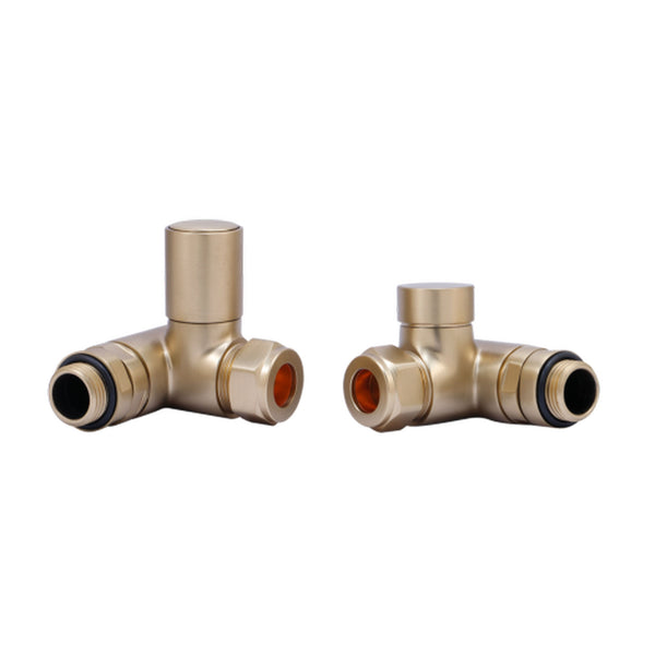 Brushed Brass Manual Dual Fuel Radiator Round Valves with 130mm Pipe ...