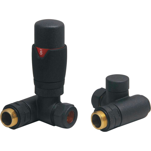 Anthracite Thermostatic Dual Fuel Radiator Round Valves with 130mm Pipe ...