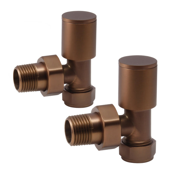 Brushed Bronze Manual Radiator Round Valves with 130mm Pipe Sleeves ...