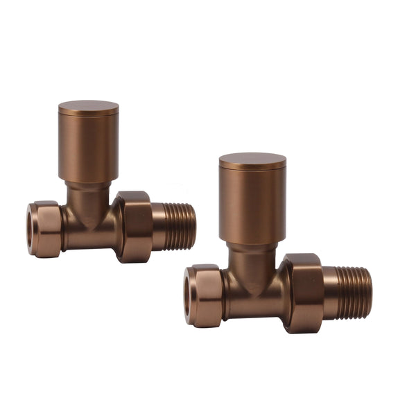 Brushed Bronze Manual Radiator Round Valves with 130mm Pipe Sleeves ...
