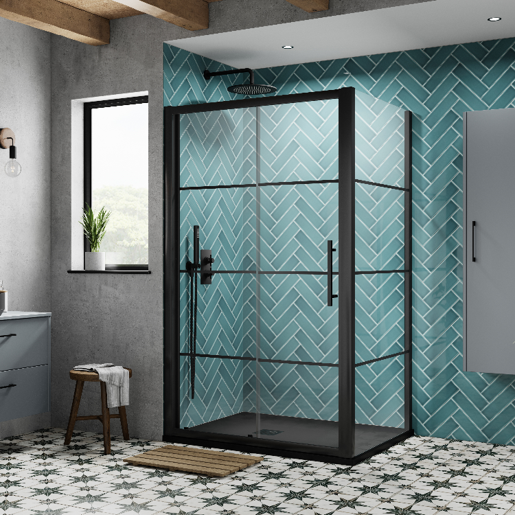 Hudson Reed Apex 8mm Glass Matt Black Sliding Shower Enclosure - 1200 x ...