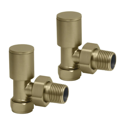 Brushed Brass Manual Radiator Round Valves with 130mm Pipe Sleeves ...