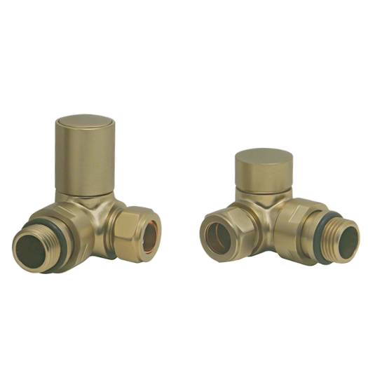 Brushed Brass Manual Radiator Round Valves with 130mm Pipe Sleeves ...