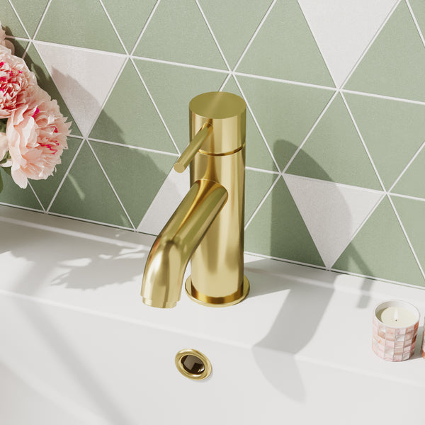 ARLO - Brushed Brass Mono Basin Mixer Inc P/B Waste and Bath Shower ...