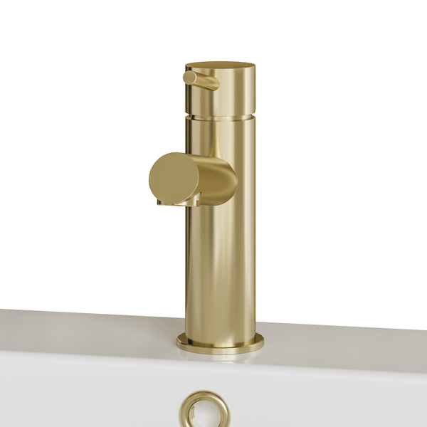 Brantley - Brushed Brass Mono Basin Mixer Tap Inc P/B Waste | welovecouk