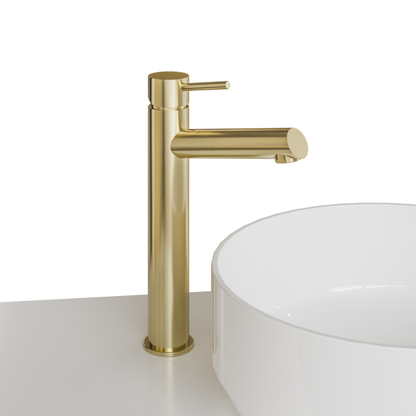 Brantley - Brushed Brass Tall Mono Basin Mixer | welovecouk