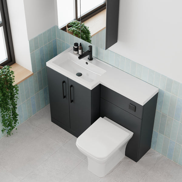 Nuie Arno 1100mm Toilet & Basin Combination Unit - Soft Black | welovecouk