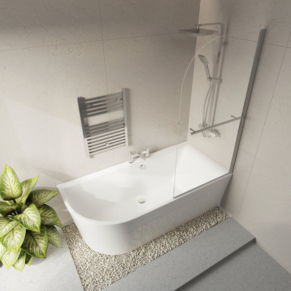 Selsley 1700 Curved Freestanding Super Deep Shower Bath with Chrome ...