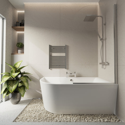 Selsley 1500 Curved Freestanding Super Deep Shower Bath with Chrome ...