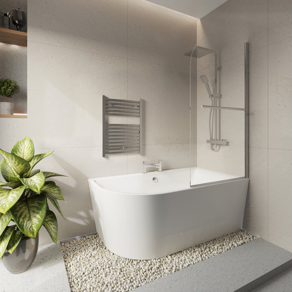 Selsley 1500 Curved Freestanding Super Deep Shower Bath with Chrome ...