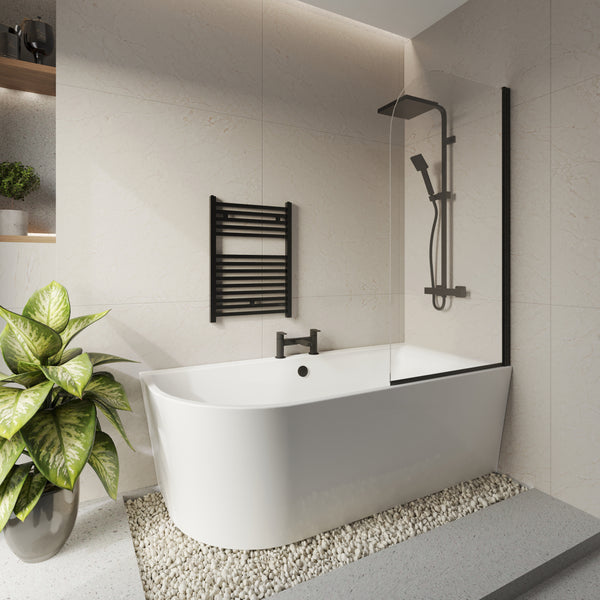 Selsley 1700 Curved Freestanding Super Deep Shower Bath with Black ...