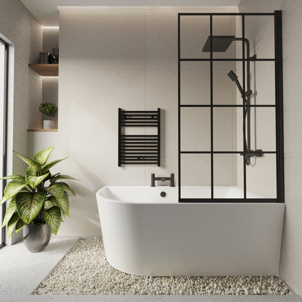 Selsley 1500 Curved Freestanding Super Deep Shower Bath with Black ...
