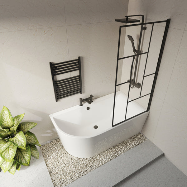 Selsley 1500 Curved Freestanding Super Deep Shower Bath with Black ...