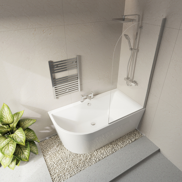 Selsley 1500 Curved Freestanding Super Deep Shower Bath with Chrome ...