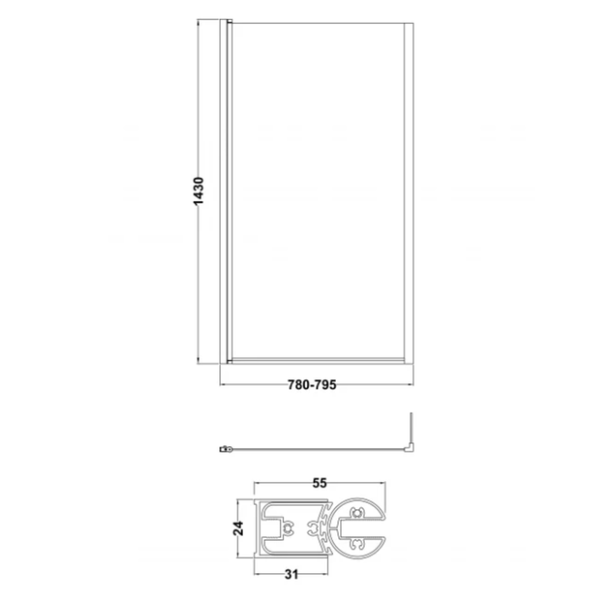 L Shaped Hinged Bath Screen with Return Screen - Brushed Brass | welovecouk