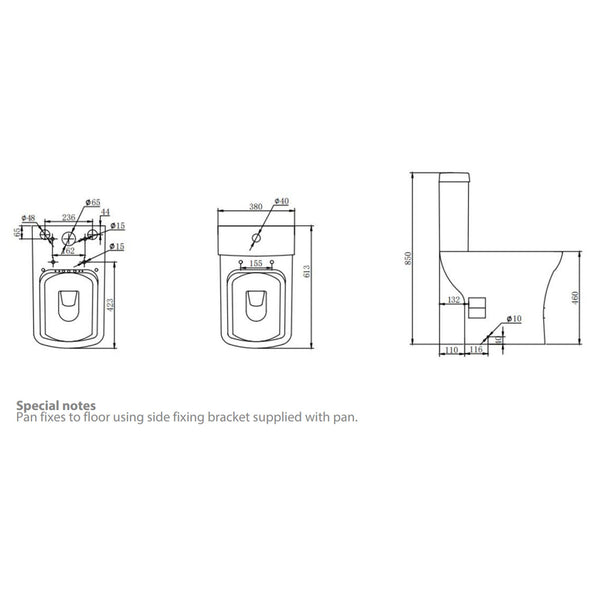 LECICO Shani Square Rimless Sanitaryware - Close Coupled Comfort Height ...