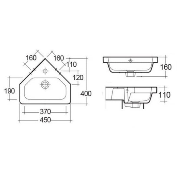 RAK Resort 450mm Corner Basin Unit & Corner Basin - Matt White | welovecouk