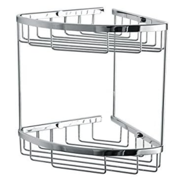 Double Corner 2 Tier Large Wire Shower Caddy Basket Chrome Plated Solid ...