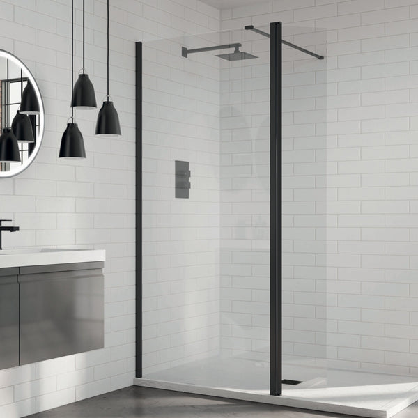 Aquadart Wetroom 8 Glass Panel 800mm Clear With Black Profile Pack ...