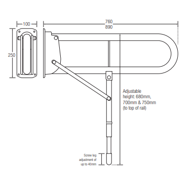 Assisted Living Double Arm Hinged Support Rail 760mm With Toilet Roll ...