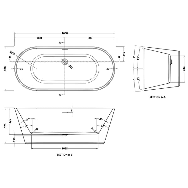 Burton 1600 Double Ended SUPER DEEP Freestanding Bath | welovecouk