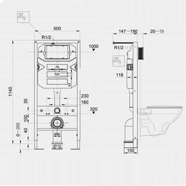 RAK Ecofix Concealed Toilet Support Frame with Concealed Cistern ...