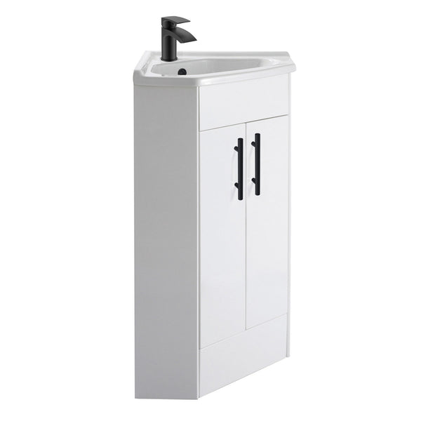 Nuie Mayford 2 Door Corner Cabinet & Basin - Gloss White with Black ...