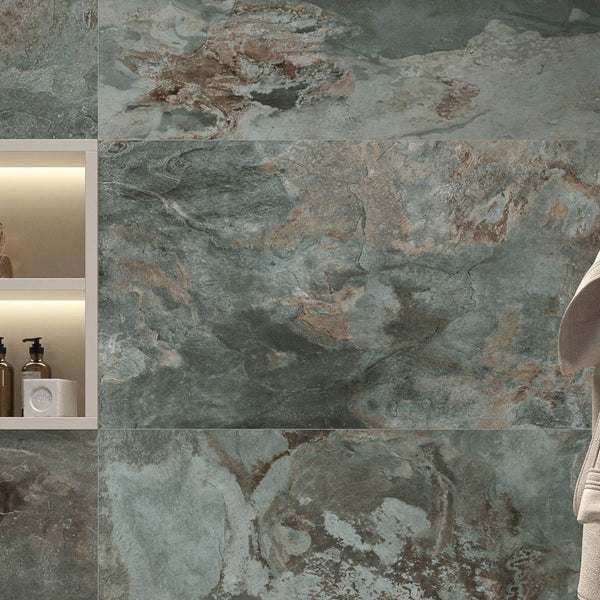 Rock Slate Green Rectangle Porcelain Tile | welovecouk