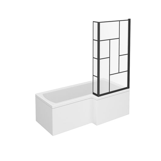 L-Shaped 1500 x 850/700 Shower Bath C/W Black Abstract Bath Screen ...