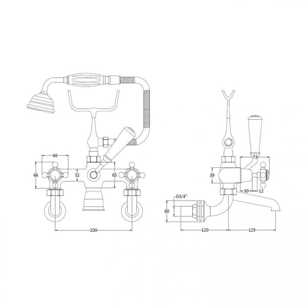 BC Designs Victrion Brushed Nickel Wall Mounted Crosshead Bath Shower ...