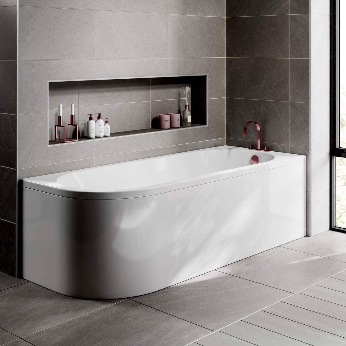 J Shaped 1700 x 750 Right Hand Single Ended Bath, Panel & 6mm Curved ...