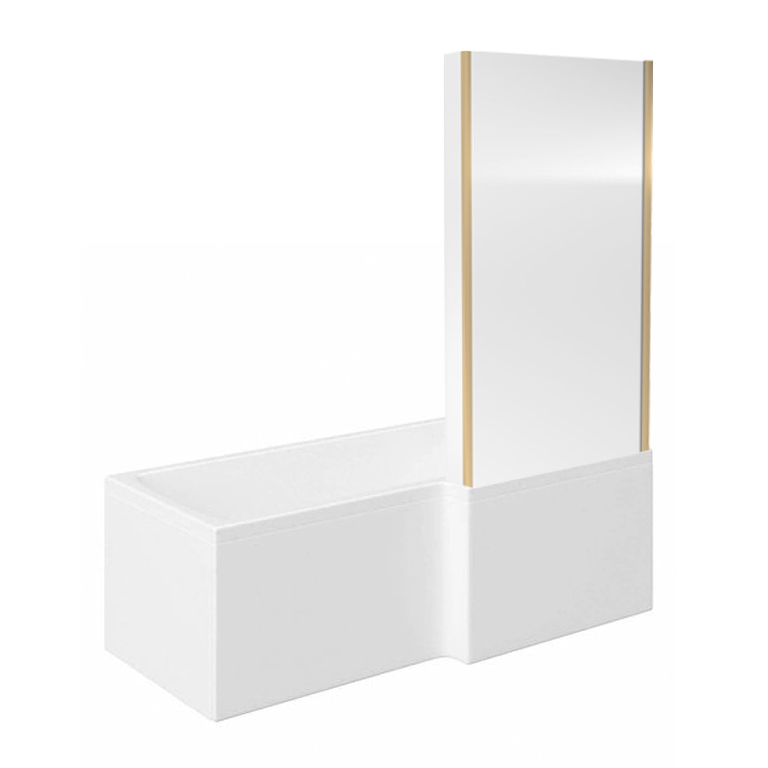 L-Shaped 1600 x 850/700 Shower Bath C/W Brushed Brass Bath Screen ...