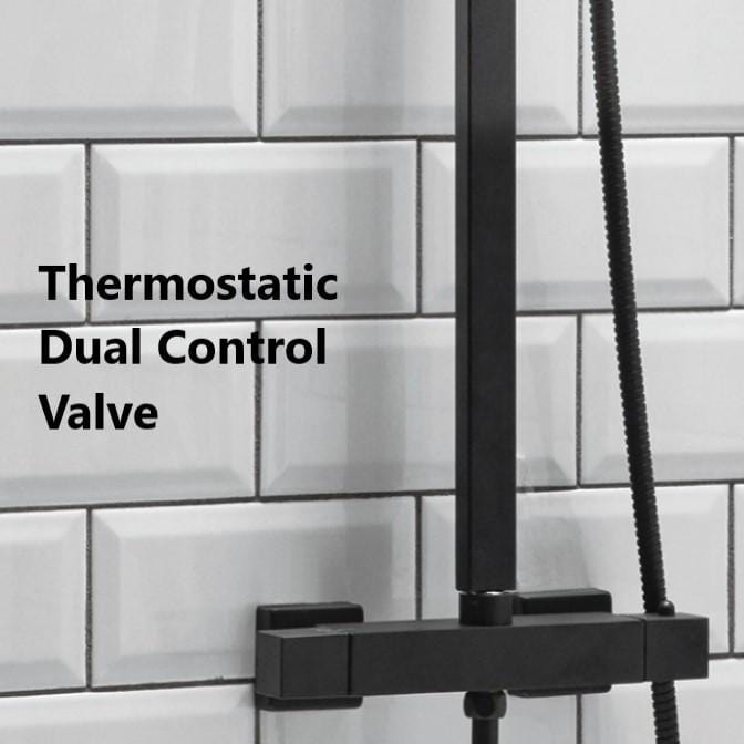 Lunar Black Square Exposed Rigid Riser Thermostatic Shower Set | welovecouk