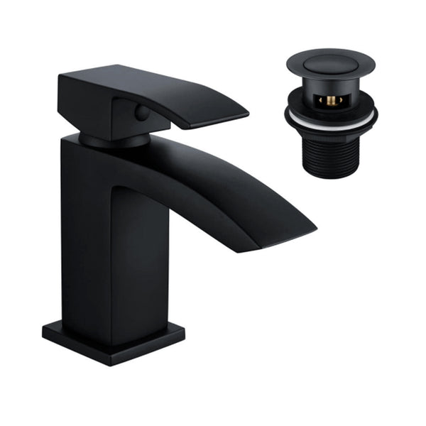 Finesse Matt Black Basin Mono Mixer Tap with Waste – welovecouk