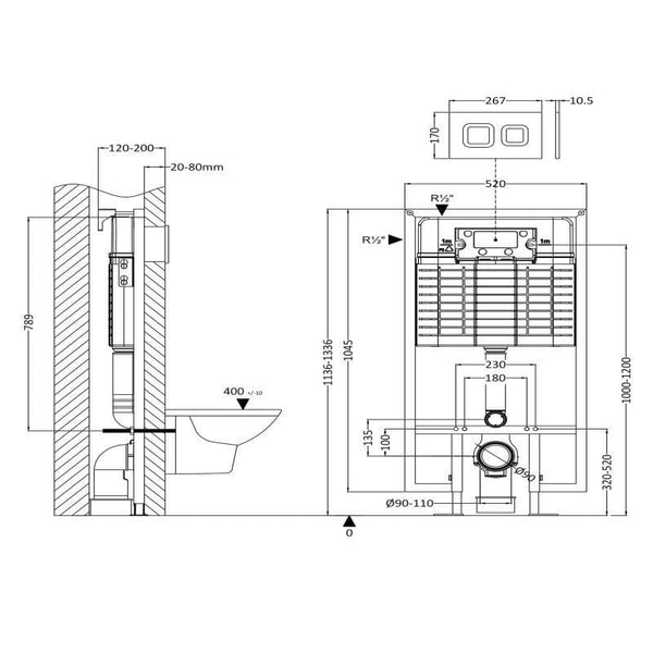 Duo Dual Flush Concealed Cistern with Adjustable Height Wall Hung Frame ...