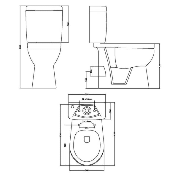 Nuie Comfort Height Close Coupled Toilet with WC Single Flush Push ...