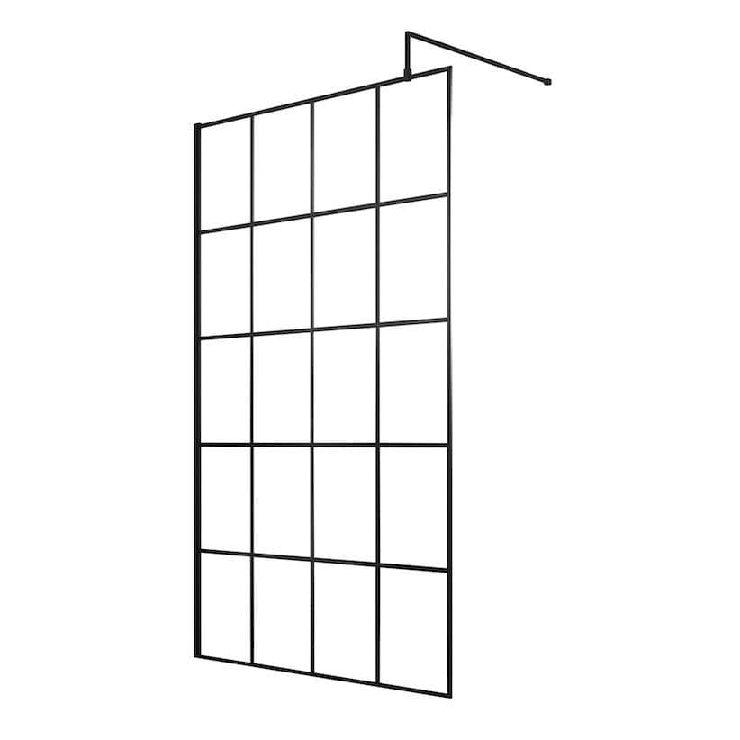 Trieste 1950 x 1000mm Matt Black Grid Wetroom Screen with Support Bar ...
